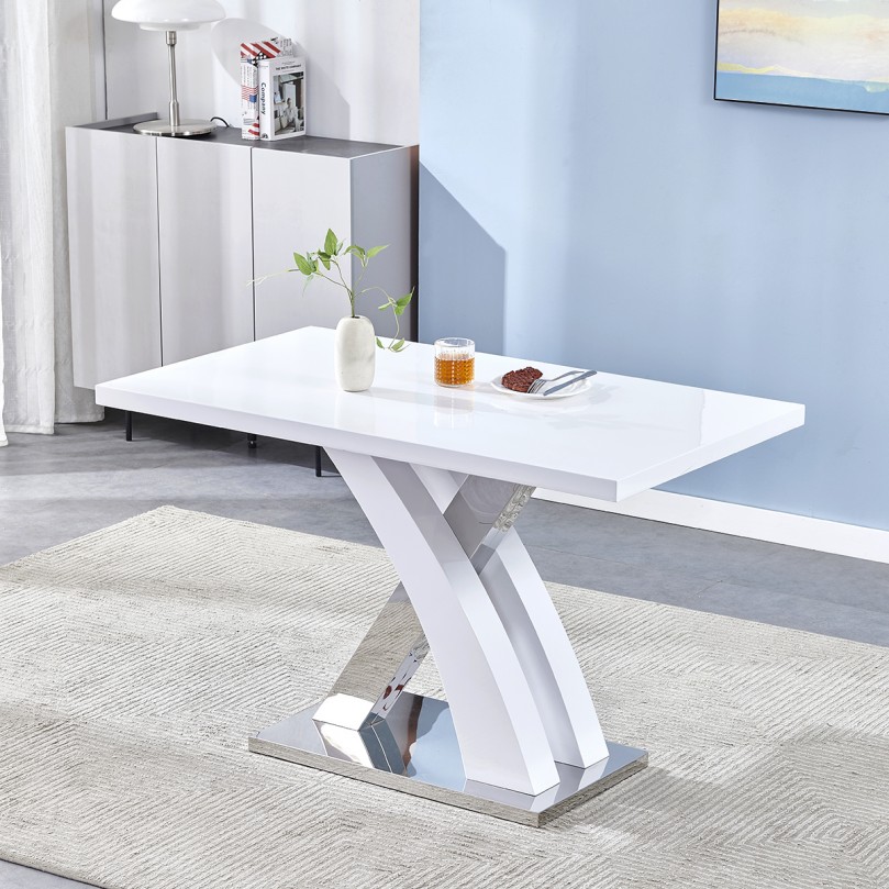 Elegant White High Gloss Kitchen Dining Table 120x70x75cm with ...